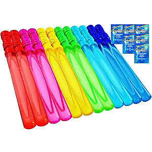 JOYIN 14.6’’ Big Bubble Wands for Kids, 6 PCS Bubble Wand with Refill Solution for Summer Toy Party Favor, Outdoors Activity, Easter Basket Stuffers, Birthday Gift