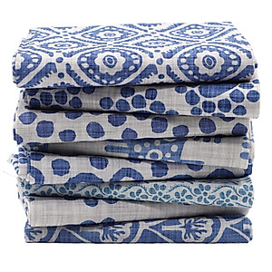 Caspi Crafts 8 Pcs Fat Quarters Fabric Bundles 18"x21", Quilting Fabric, Abstract Cotton Fabric, Precut Squares for Sewing, Quilting, Patchwork, Fabric for Crafts, DIY, (Soft Blue Patterns)