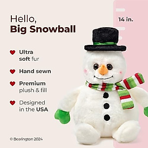 Bearington Big Snowball Snowman Plush, 12 Inch Snowman Stuffed Animal, Ideal Stuffed Christmas Animals Gift for Toddlers, Kids & Teens