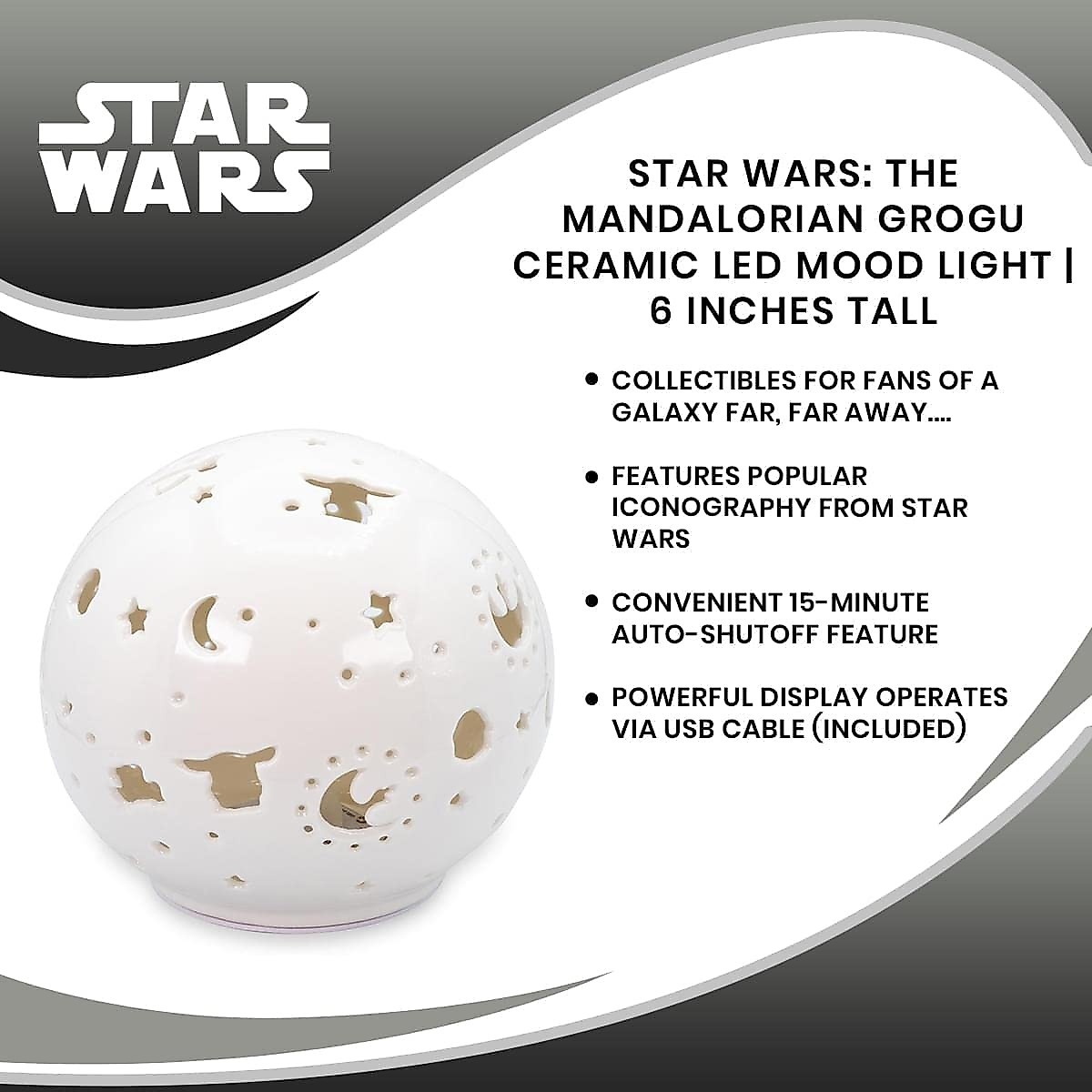 Star Wars: The Mandalorian Grogu Ceramic LED Mood Light | 6 Inches Tall