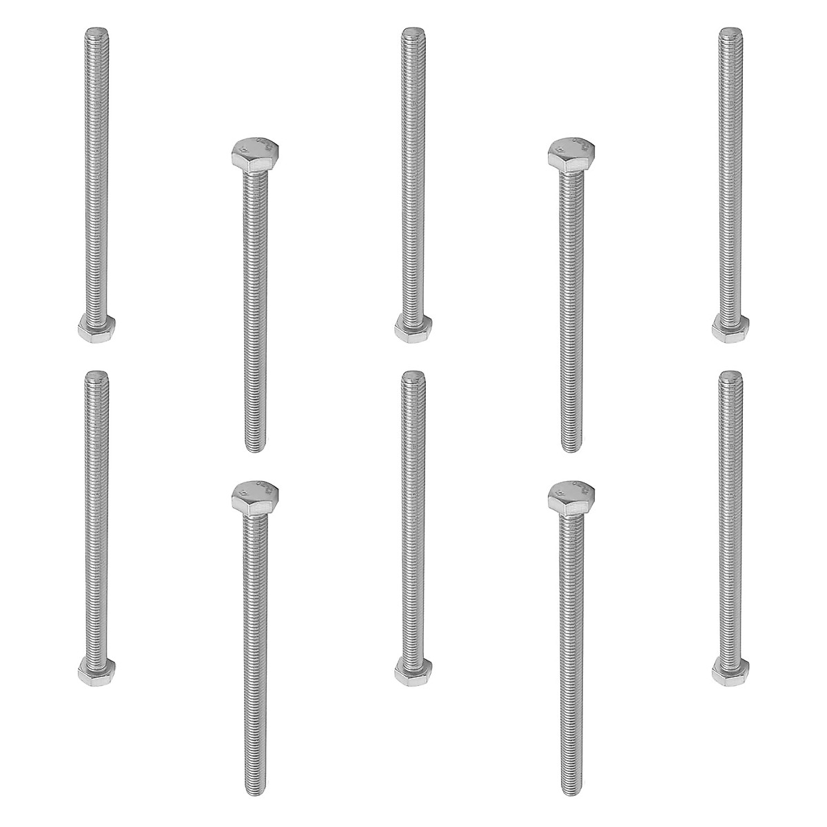 Bettomshin 10Pcs M8 x 120mm Hex Bolts, 304 Stainless Steel 1.25mm Thread Pitch Fully Threaded Metric Hex Head Screw Bolts, Hexagon Screw Bolt, Hex Tap Bolts, Silver (Overall Size 125.45x13x13mm)