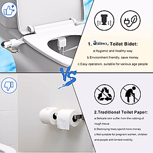 Atalawa Bidet Toilet Seat Attachment Ultra Slim Bidet With Self Cleaning Dual Nozzle Adjustable Water Non Electric Bidet Fresh Water Spray for Sanitary and Feminine Wash