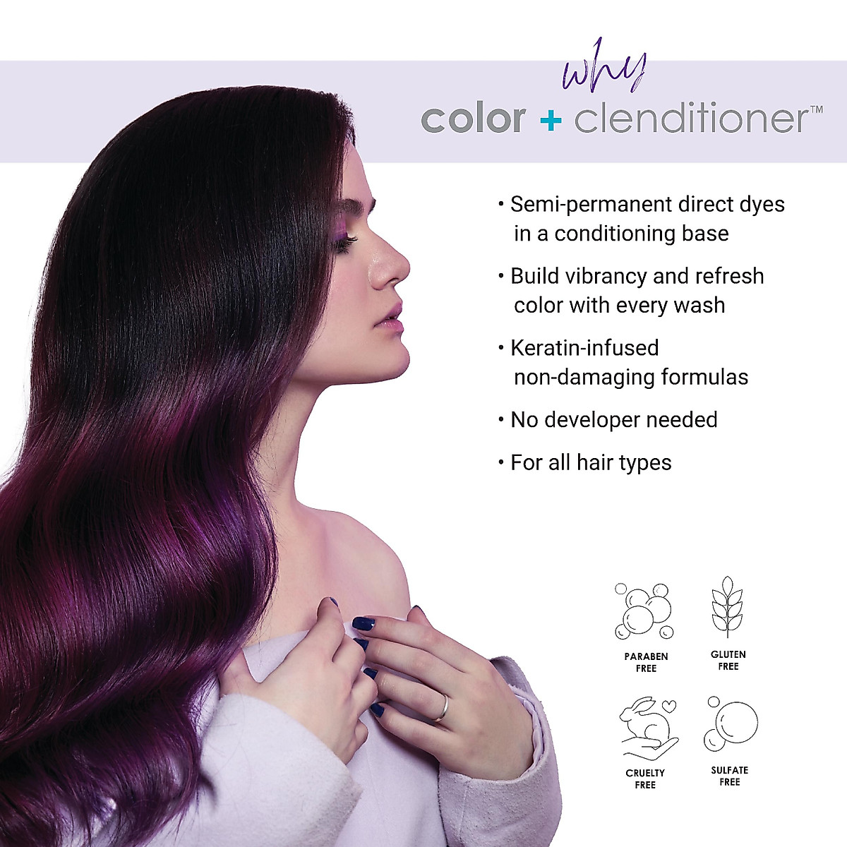 KERACOLOR Clenditioner for Brunettes PURPLE Dye, Semi Permanent Hair Color Depositing Conditioner, Cruelty-free, 12 Fl Oz (Pack of 1)