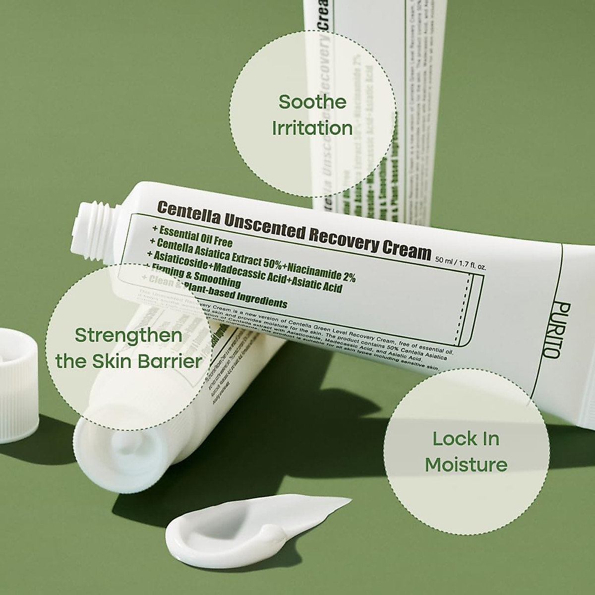 PURITO Centella Unscented Recovery Cream 50ml / 1.7 fl.oz Witch Hazel-free, Vegan, Skin barrier