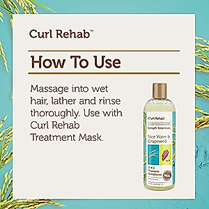 Curl Rehab Length Retention/Strength Treatment 2 in 1 Shampoo Conditioner (3 Pack), Enriched with Rice Water & Grapeseed, For Hair Growth, Protection & Frizz Control, 16 Oz
