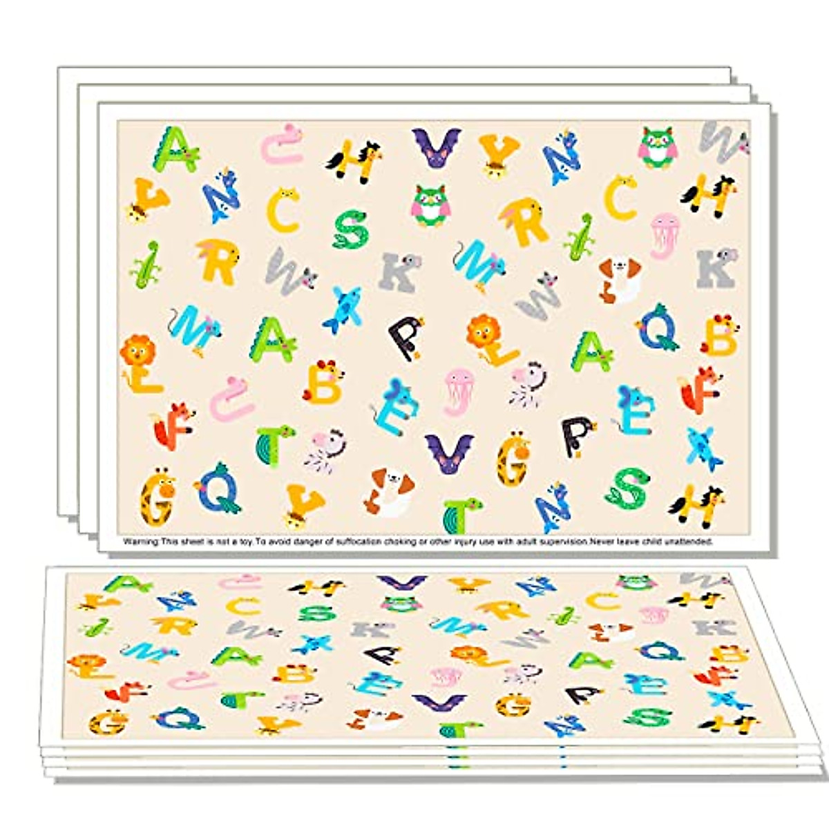 Disposable Stick-on Placemats for Baby&Toddler&Kids,Placemats That Sick on Dining Table at Family、Restaurant and Travel,Toddler placemat,40 Pack 12x18in Alphabet Animals Waterproof Table Mat