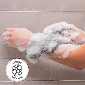 S&T INC. Back Scrubber for Shower, Exfoliating Body Scrubber or Bath Exfoliating Towel for Skin Care, 11.8 Inches x 35.4 Inches, Grey, 3 Pack