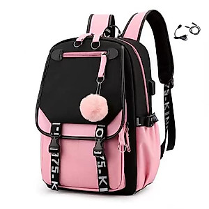 BBSLEVY backpack with USB & audio cable for students, double backpack & casual backpack, 15.6-inch laptop backpack for BTS (BlackPowder), 11.4 x 6.3 x 18