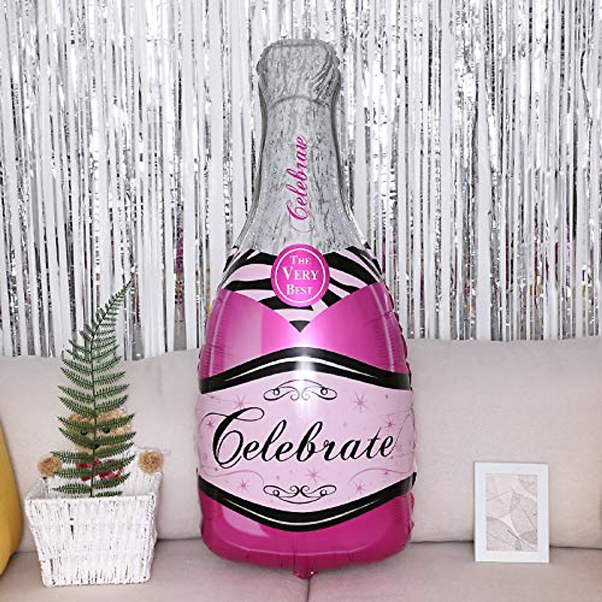 2 Pcs Happy Birthday Champagne Bottle and Goblet Wine Glass Large Mylar Foil Balloons 36in, Pink pop Decoration for Party, ceremony, camping, Anniversary Graduation（Z14）