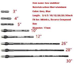 HNZMDY 3-30 Inch Archery Carbon Fiber Bow Stabilizer Balance Bar Rod Shock Absorber Damping System with Stabilizer Weight for Recurve Compound Bow (Grey, 28 inch)