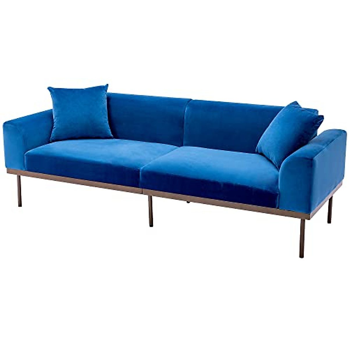 Lifeand Modern Velvet Sofa with Metal Legs,Loveseat Sofa Couch with Two Pillows for Living Room and Bedroom,Blue