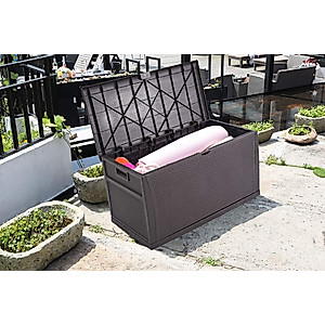 YIGUO Deck Box Outdoor Resin Patio Storage Container 120 Gallon,Easy Placement Large Storage Box Garden Backyard Patio Furniture,Brown