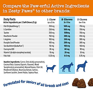 Zesty Paws Cardiovascular Support for Dogs - Taurine for Dogs, CoQ10 for Dogs, L Carnitine & Sea Buckthorn for Senior Dog Heart Health - AlaskOmega Fish Oil Omega 3 - Senior - Salmon - 90 Count