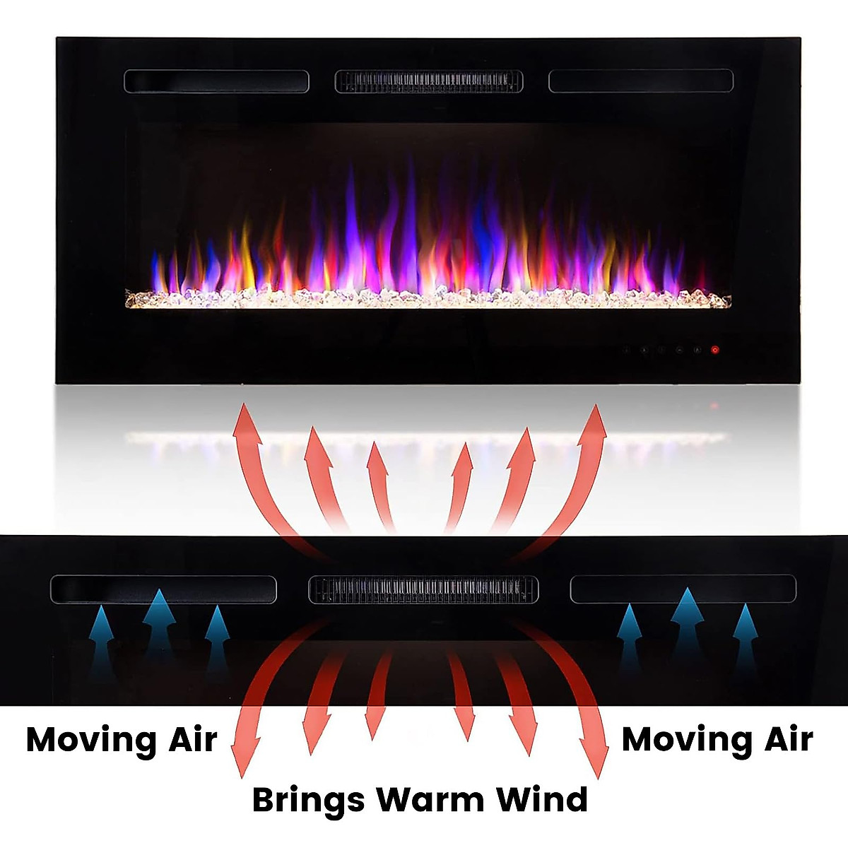 S-THROUGH 42 Inch Electric Fireplace Wall Mounted and Recessed, Linear Electric Fireplace with Remote Control & Timer, Touch Screen, Adjustable Flame Color, 750w/1500w Ultra-Thin Wall Fireplace Heater