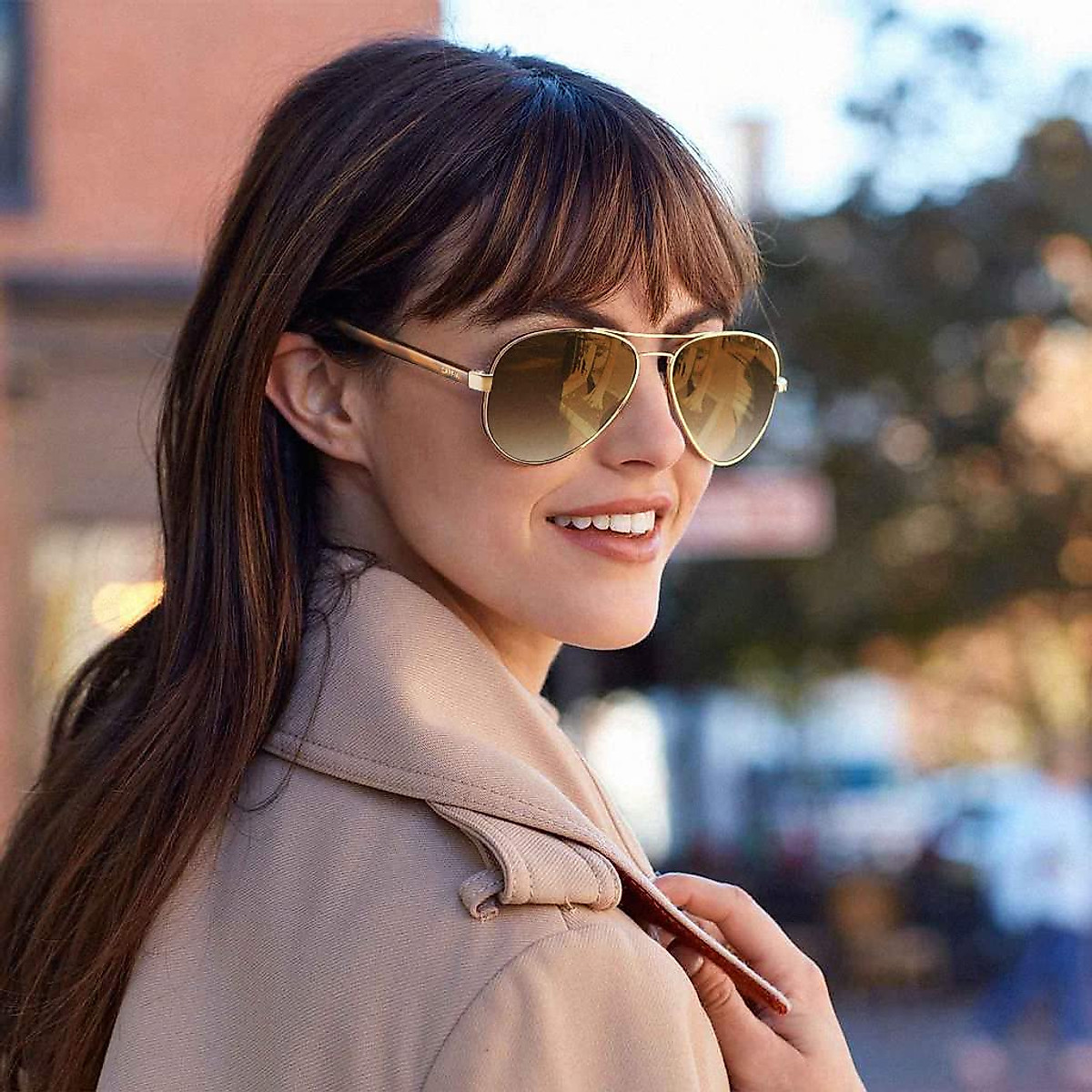 CARFIA Polarized Sunglasses for Women UV Protection Acetate Arms Gold Metal Frame Brown Gradient Lens CA3216