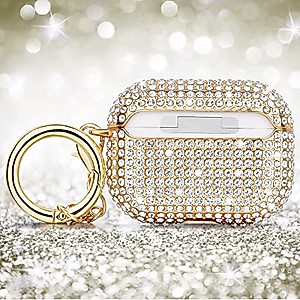 Case for AirPods Pro 1st Generation, Filoto Bling Crystal PC AirPod Pro Case Cover for Women Girls, Cute Air Pod Pro Protective Accessories with Lobster Clasp Keychain (Gold)
