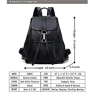 COOLCY New vintage Women Real Genuine Leather Backpack Purse SchoolBag (Black)