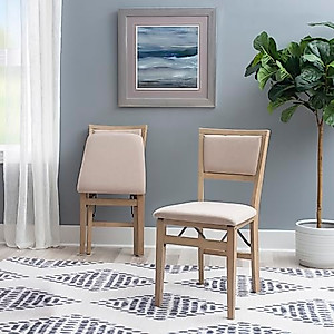 Linon Keira Wooden Folding Chair Upholstered Seat and Back Set of 2, Dining Height, Rustic Natural & Beige