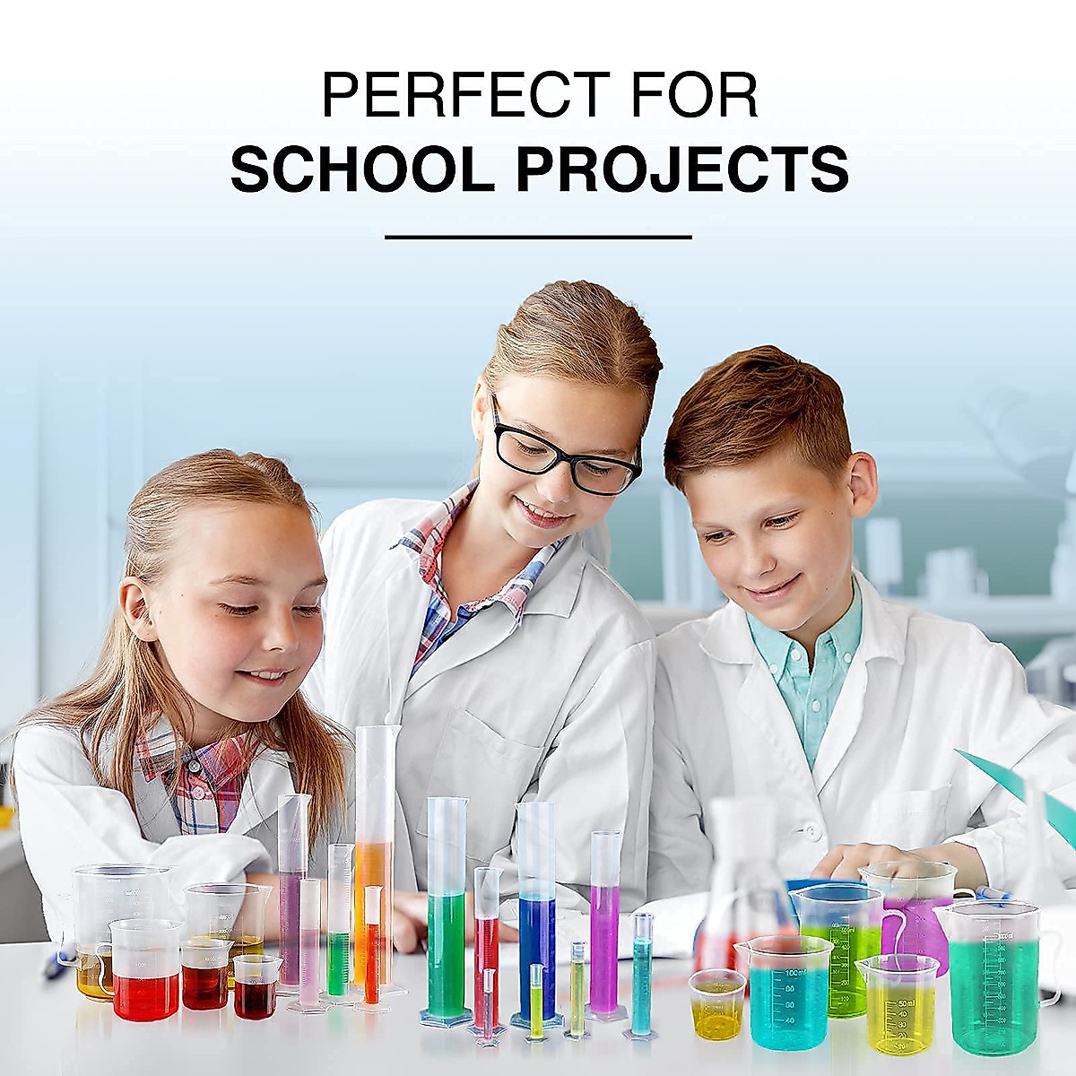 Merthvda 6 Sizes Plastic Beaker Set, 1000ml/500ml/250ml/100ml/50ml/30ml, Thicken Plastic Measuring Cup Clear Raised Graduated Liquid Container with Spout & Handle, Included 10pcs Transfer Pipettes