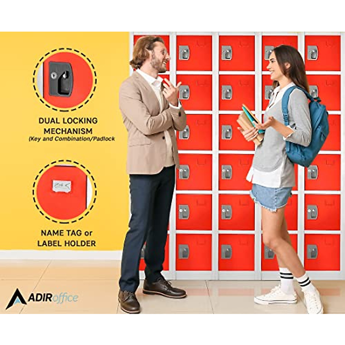 AdirOffice Large School Locker with 6 Doors 6 Hooks Storage Locker for Garage Storage - Office Storage Lockers (6 Door, Red)