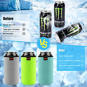 Desing Wish 4 Pack 16oz Can Cooler Sleeves Honeycomb Embossing Insulated Neoprene Soda Cans Sleeves Holders Non-slip Can Insulator Sleeves - Orange/Green/Cyan/Grey