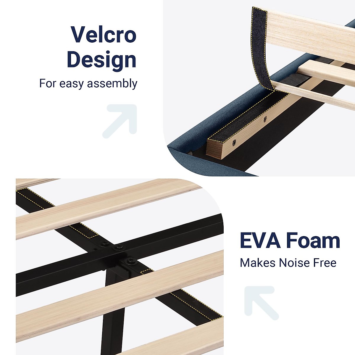 Allewie Full Size Platform Bed Frame with Fabric Upholstered Headboard and Wooden Slats Support, Fully Upholstered Mattress Foundation/No Box Spring Needed/Easy Assembly, Navy Blue