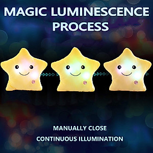 sofipal Creative Twinkle Star Shaped Plush Pillow, LED Night Light Glowing Cushions Plush Stuffed Toys Gifts for Kids, Decoration (Yellow)