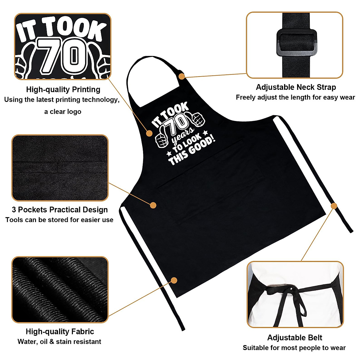 70th Birthday Gifts for Men Women, 1954 Happy 70th Birthday Gift Ideas, 70th Chef Aprons for Men with 3 Pockets, Funny Cooking Aprons for 70 Years Old Men, Women, Husband, Wife, Dad, Mom, Friends