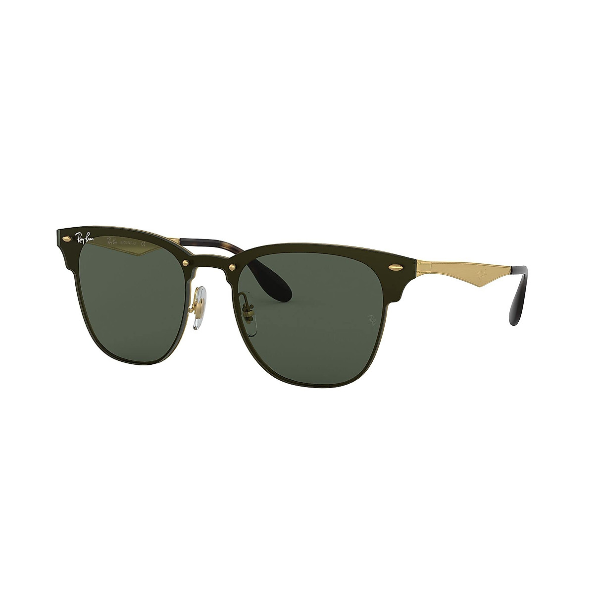 Ray-Ban RB3576N Blaze Clubmaster Square Sunglasses, Brushed Gold/Dark Green, 47 mm