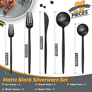 Luxury Matte Black Silverware Set, 20-Piece 18/8 Stainless Steel Flatware Sets for 4, Silverware Flatware Set for Home, Kitchen and Restaurant