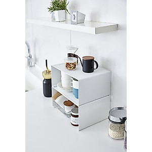 Yamazaki Home Tower Stackable Kitchen Rack Storage Organizer Counter Shelf, Large, White