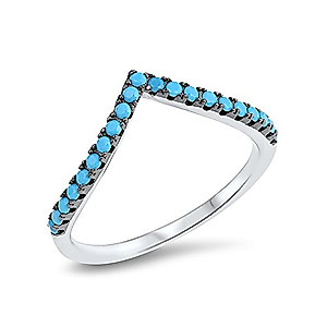 Blue Apple Co. Chevron Midi V Ring Half Eternity Round Simulated Nano Turquoise 925 Sterling Silver