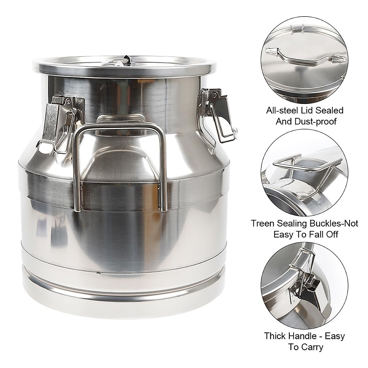 5.28Gal/20L Milk Can - 304 Stainless Steel Milk Jug,Thick Handle with Sealed Lid Heavy Duty Milk Bucket Wine for Kitchen, Rice Cereal Grain Canisters Container