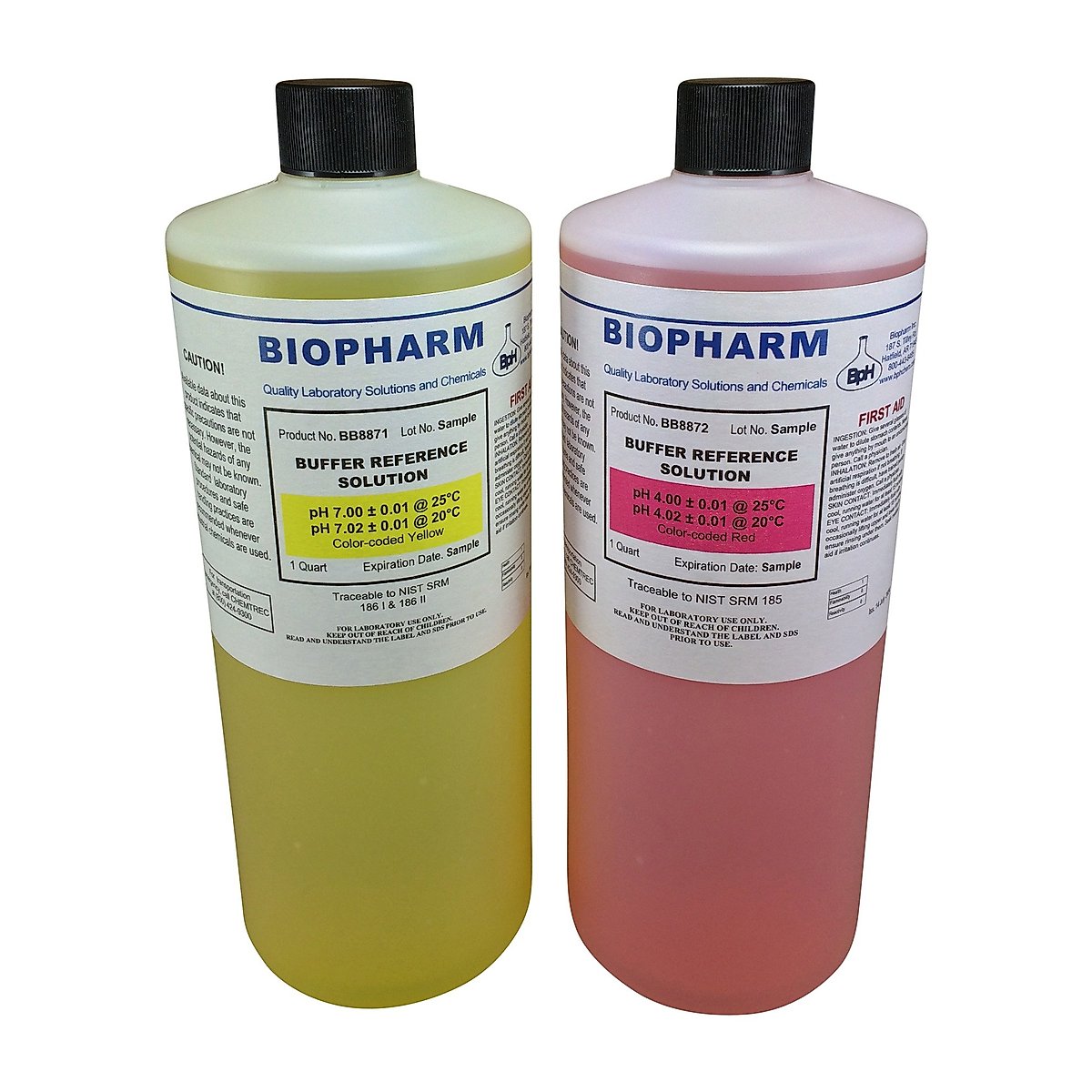 pH Buffer Calibration Solution 2-Pack: pH 4.00 and pH 7.00 — 1 Quart (950 mL) Each — NIST Traceable Reference Standards for All pH Meters — Color Coded