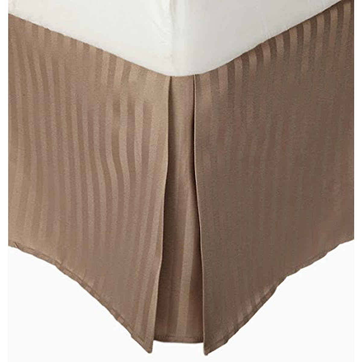 Ethereal Bedding 400-TC Sateen 1-PC Luxury Split Corner Tailored Bed Skirt Super Queen/Olympic Queen Stripe Taupe 30'' Inches Drop Length 100% Egyptian Cotton