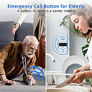 Caregiver Pager, METAK SOS Alert Button Nurse Call System for Seniors, Patients, Disabled or Elderly Monitoring at Home with 58 Chimes and up to 120dB Lound Volume