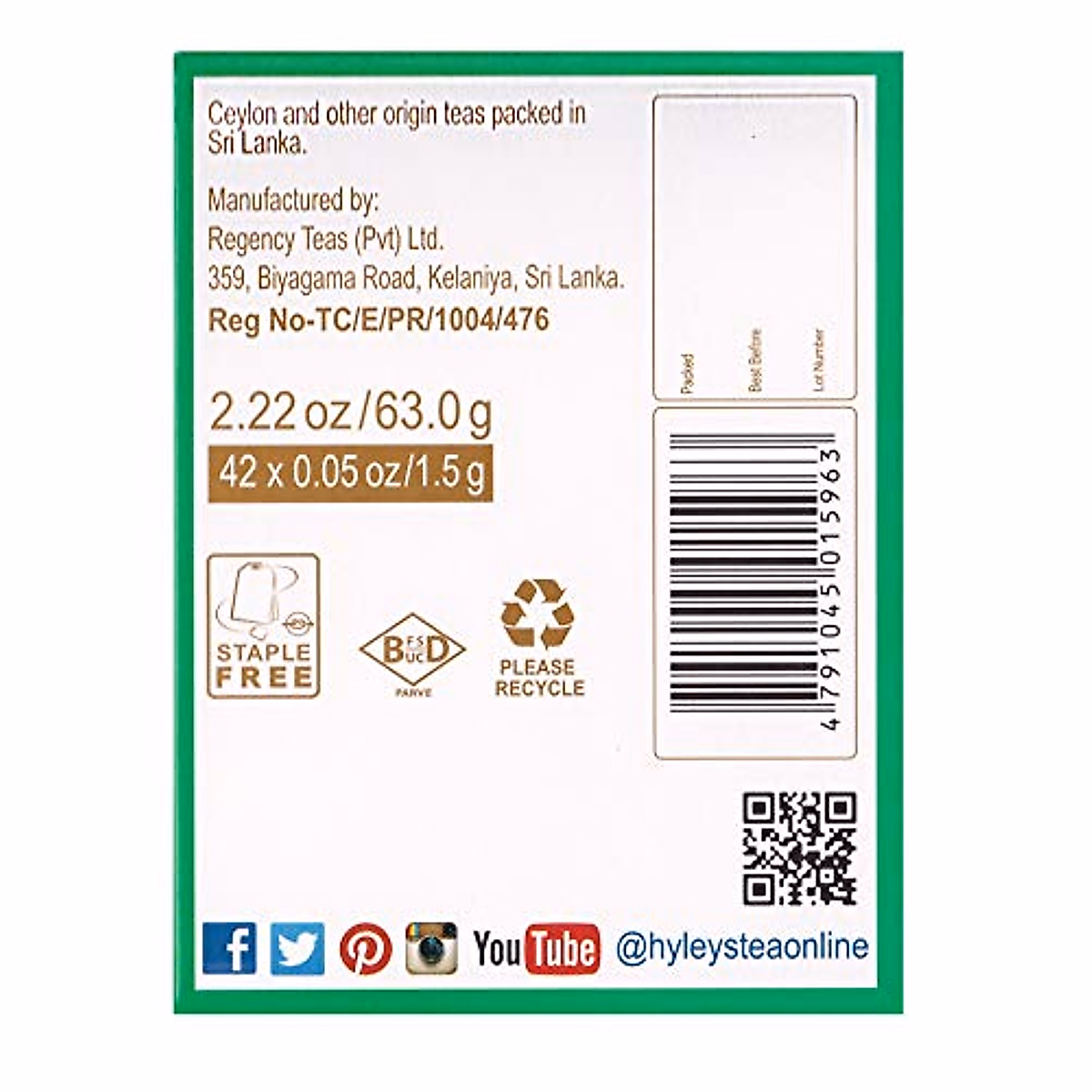 Hyleys Detox Tea 14 Days Kit - 42 Tea Bags - Herbal Supplement - Mother's Mother's Day Gift Day Gift