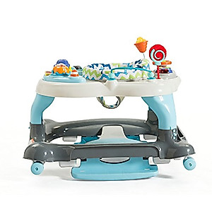 Storkcraft 3-in-1 Activity Walker and Rocker with Jumping Board and Feeding Tray, Interactive Walker with Toy Tray and Jumping Board for Toddlers and Infants, Blue/Gray