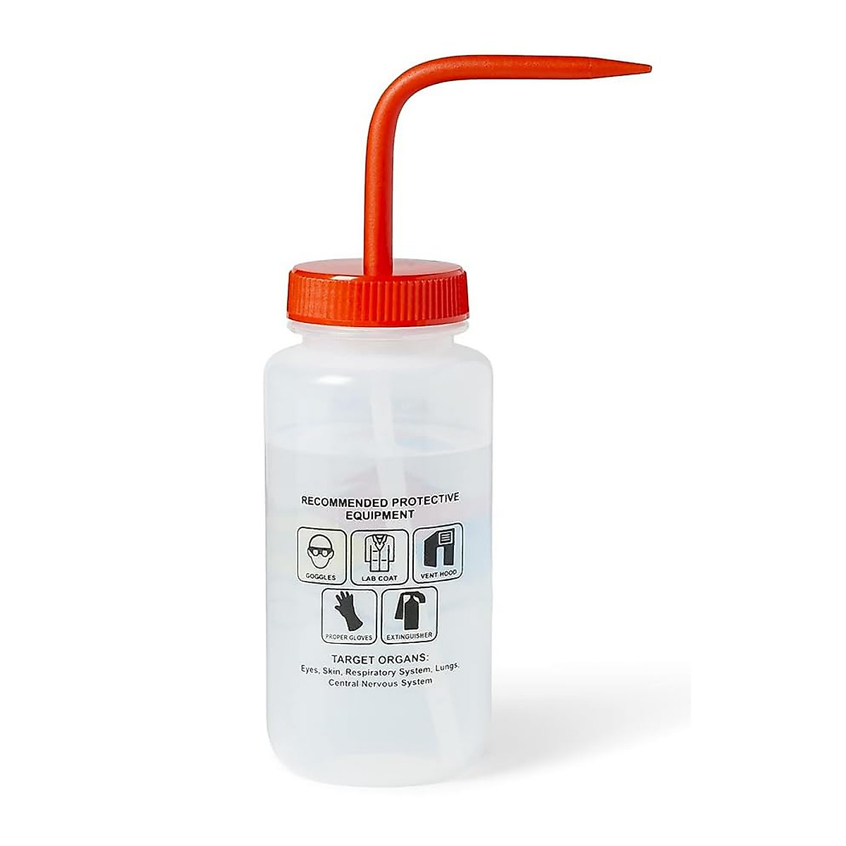 United Scientific™ UniSafe™ Wash Bottle for Acetone, 500mL - Labeled with Color Coded Chemical & Safety Information (4 Colors) - Wide Mouth, Self Venting, Low Density Polyethylene