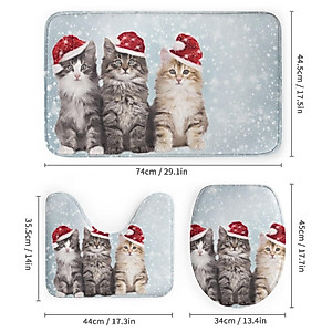 GemGam Cat Winter Shower Curtain with Bathroom Sets and Rugs 4PCS Decor Cute Kitten Xmas Shower Curtain Sets with Non-Slip Rug Toilet Lid Cover U-Shaped Mat with Hooks 72"x72"