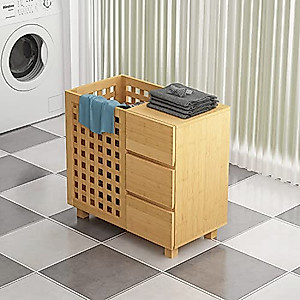 Duitrc 23" Wood Laundry Hamper Bathroom Storage Basket with 3 Drawer Bamboo Bathroom Laundry Hamper Large Storage Dirty Clothes Basket for Towels Blanket Toys in Dorm Bedroom Closet and Bathroom