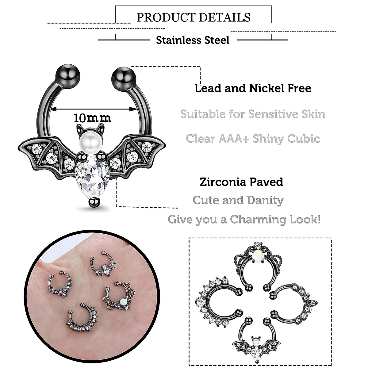 Drperfect Fake Septum Ring for Women Men Stainless Steel Fake Septum Piercing Jewelry Non-Pierced Clip On Nose Ring Hoop