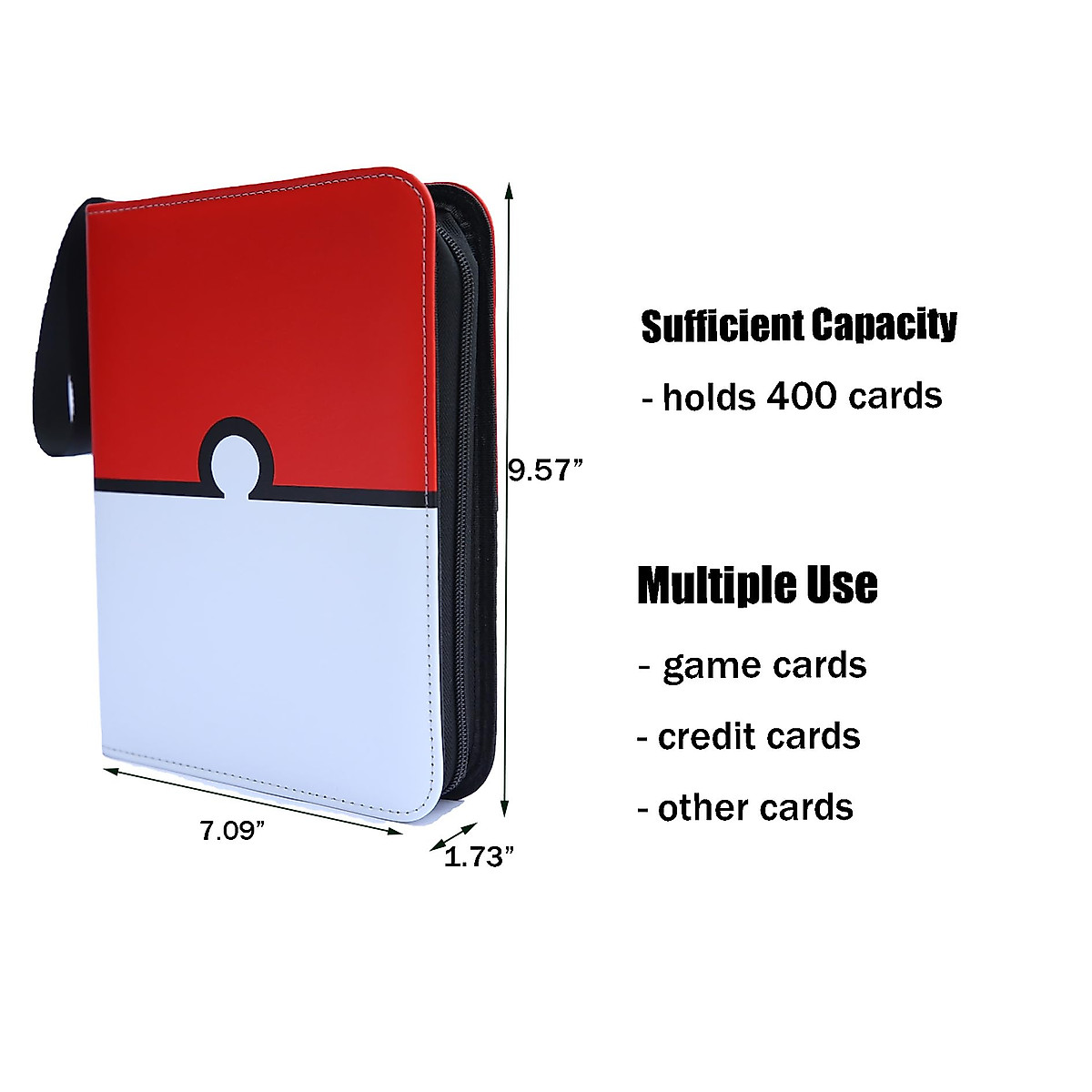 Binder for Pokemon Card Binder of 400 Card Collection/4 Pocket Card Binder/Trading Card Binder/Card Album with Zipper, 50 Sheets