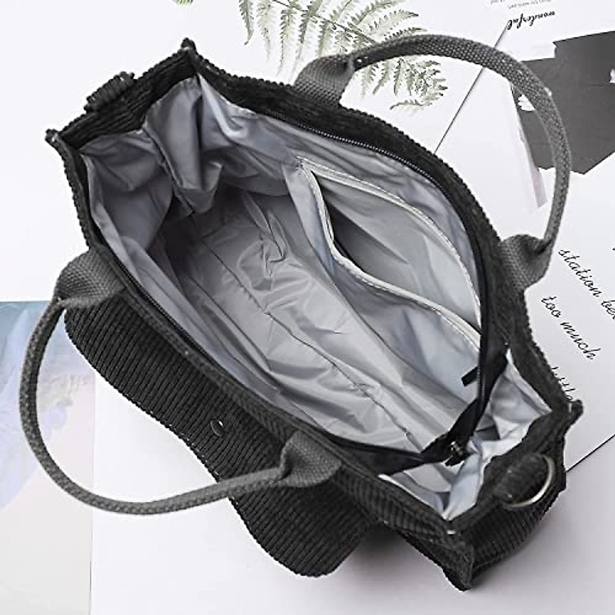 Etercycle Crossbody Bag for Women, Corduroy Tote Bag Casual Shoulder Handbags Big Capacity Shopping Bag with Zipper and Outer Pocket (Black)