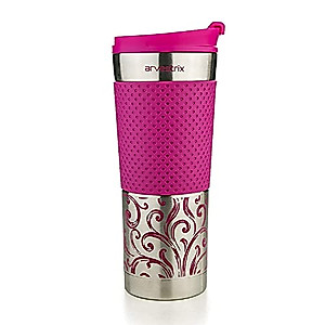 Arvestrix Travel Mug, Stainless Steel Thermal Mug, Vacuum Flask, Double Walled and Leakproof Tumbler, Coffee Mug for Hot and Cold Drinks with BPA Free Easy Clean Lid for Men and Women 16Oz (Pink)