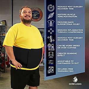 QORE LOGIQ Plus Size Abdominal Binder Post Surgery for larger Men + Women - Postpartum Belly Band - Compression Garment - Hernia Belt For Men + Woman - C Section Belly Binder - Adjustable (12 INCH XL)
