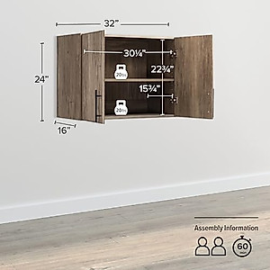 Prepac Elite Functional Wall Mount Shop Cabinet with Adjustable Shelf, Simplistic Stackable 2-Door Garage Cabinet 16" D x 32" W x 24" H, Drifted Gray, DEW-3224