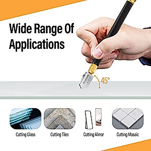 Glass Cutter Tool Set, 2-20mm 5pcs Glass Cutter Kit with Portable Storage Box, Pencil Style Oil Feed Carbide Tip with 2 Bonus Blades and Screwdriver for Cutting Stained Glass, Tiles, Mirror, Mosaic