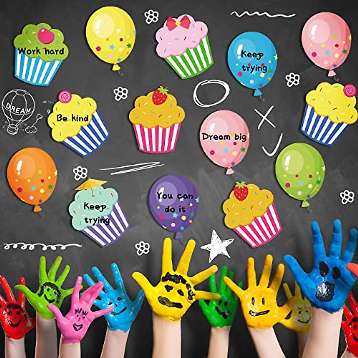 Vibrant 60-Piece Cupcake & Balloon Decorations for Classroom & Parties