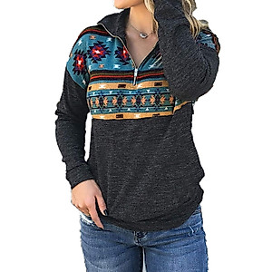Voopptaw Womens Floral Print Casual Pullovers 1/4 Zipper Stand Collar Sweatshirts Tops with Pockets (Blue, X-Large)